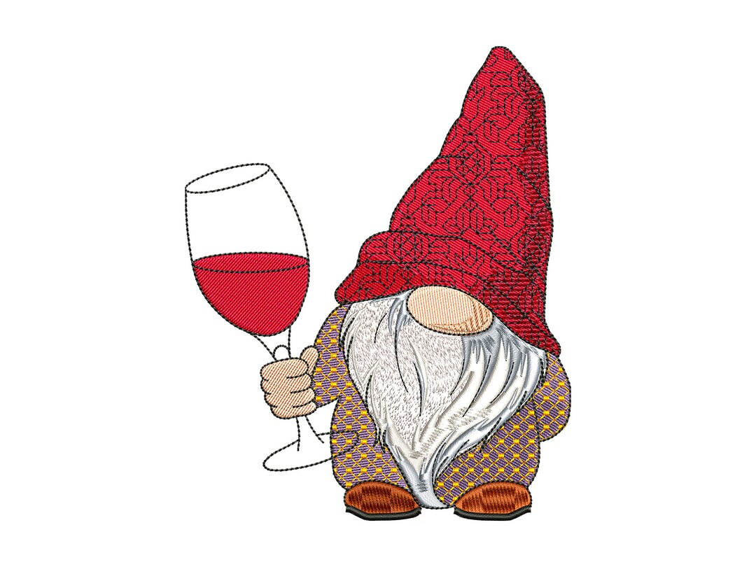 Wine Gnome Machine Embroidery Design 5 Size INSTANT DOWNLOAD - Etsy