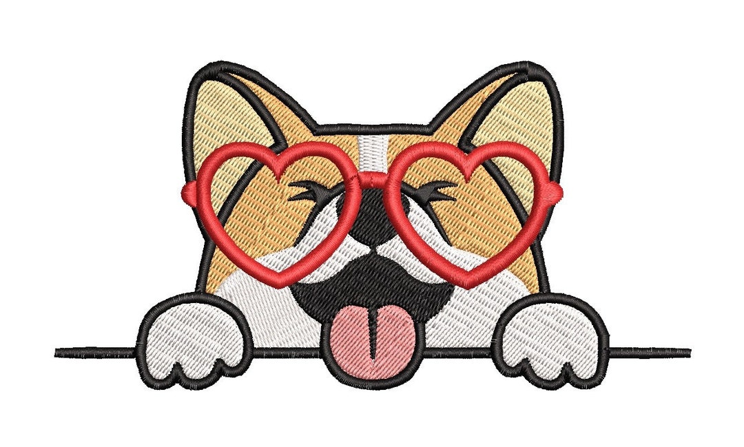 Funny Corgi Dog in Glasses Machine Embroidery Design, Happy Corgi in ...