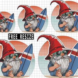 Summer Surfer Gnome Embroidery Design, Shaka Gnome Embroidery Pattern ...