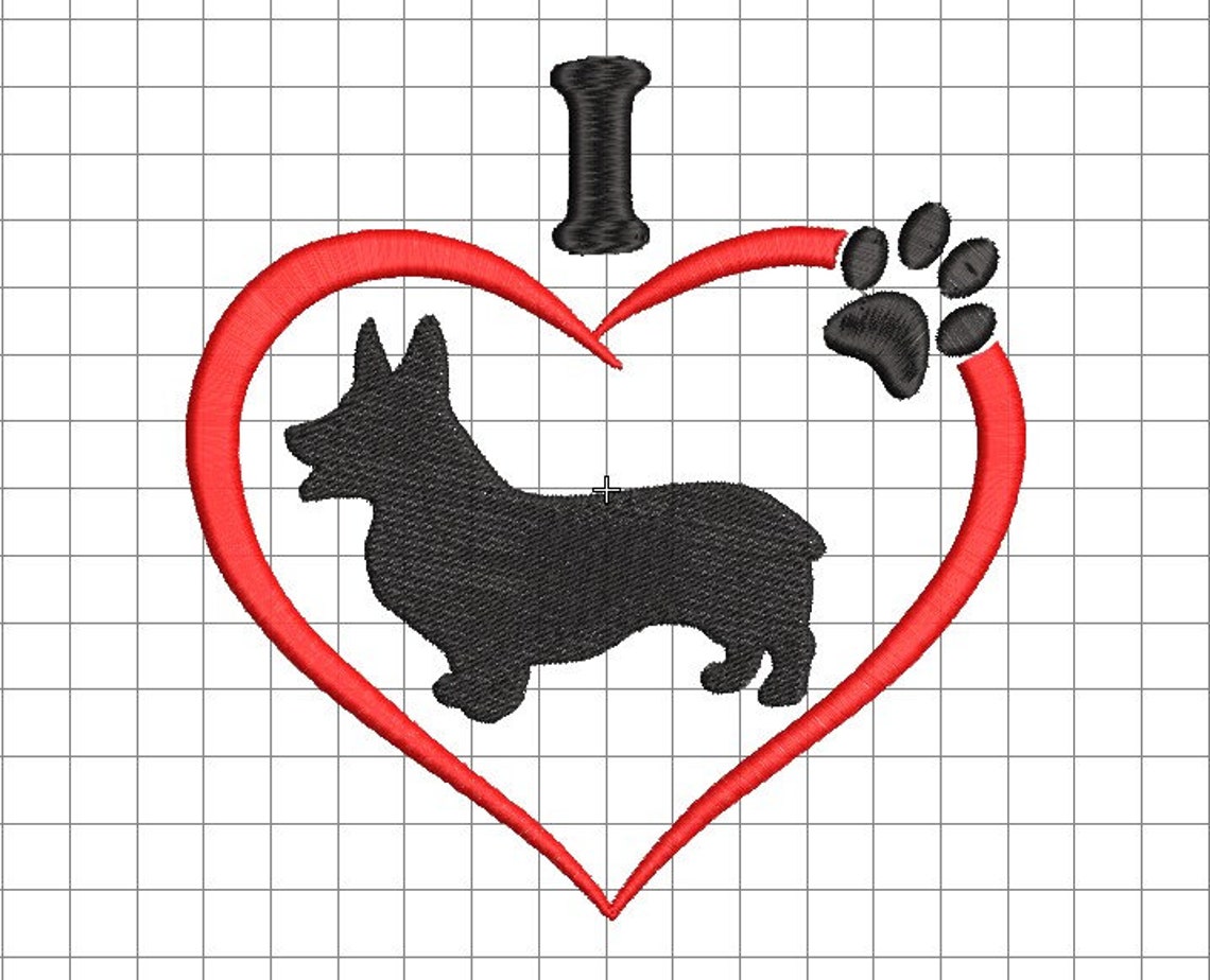 I Love Corgi Machine Embroidery Design 5 Size INSTANT | Etsy