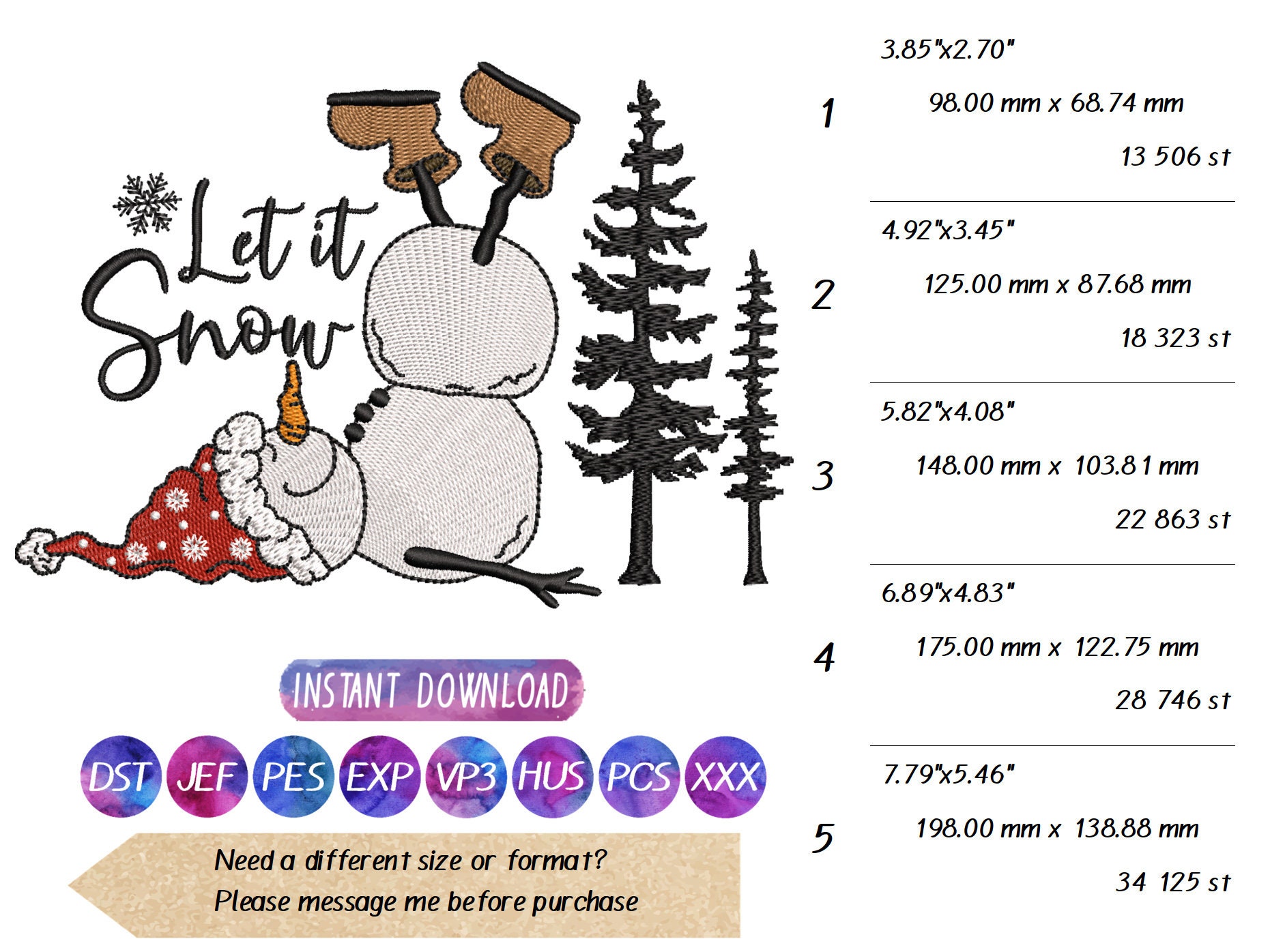 Snowman Machine Embroidery Design Let It Snow Ornament - Etsy