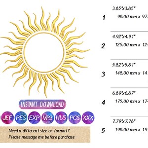 Sun Frame Machine Embroidery Design - Round Monogram Pattern, 5 Sizes ...