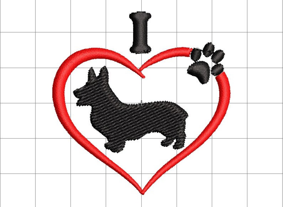 I Love Corgi Machine Embroidery Design 5 Size INSTANT | Etsy