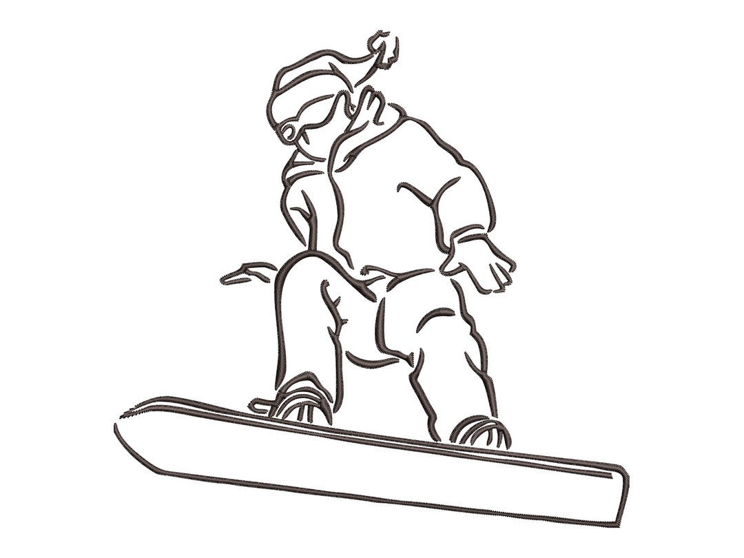 Snowboarder Embroidery Design, Snowboarding Line Art Machine Embroidery ...