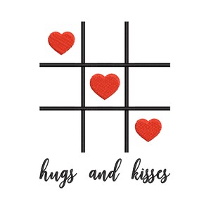 Tic-tac-toe Hugs and Kisses Heart Machine Embroidery Design, Romantic ...
