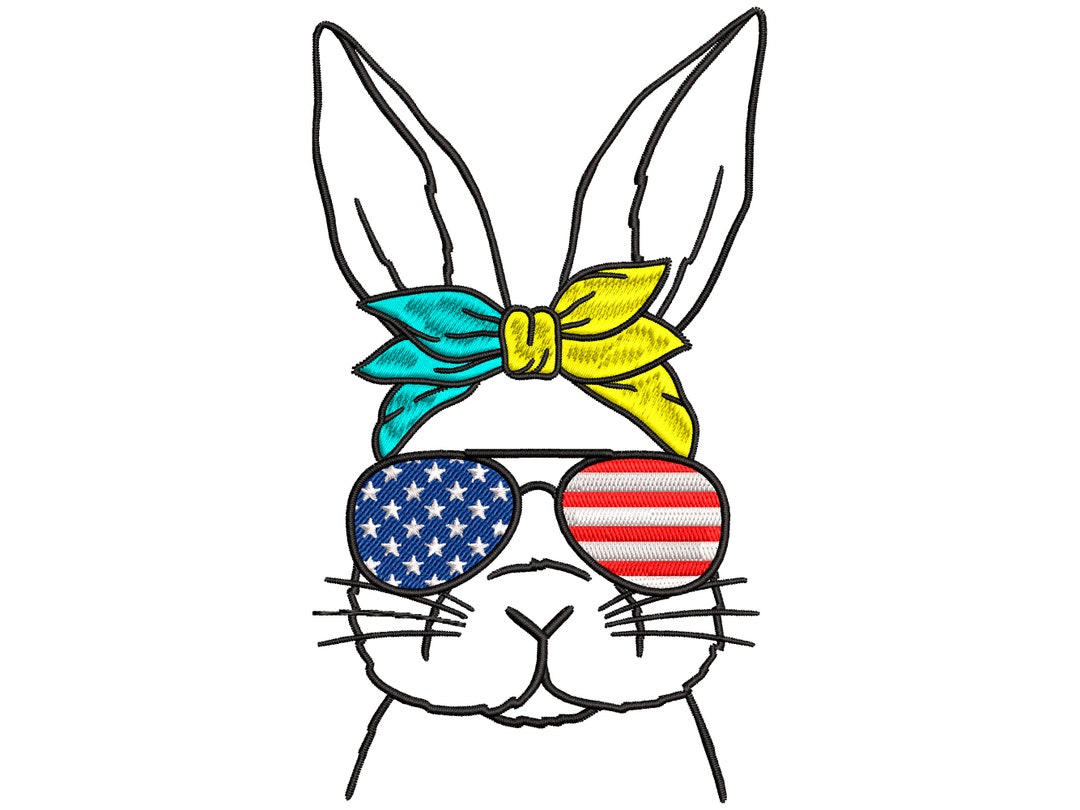 Patriotic Bunny Machine Embroidery Design, American Flag Bunny ...