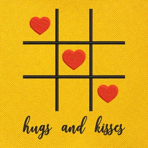 Tic-tac-toe Hugs and Kisses Heart Machine Embroidery Design, Romantic ...