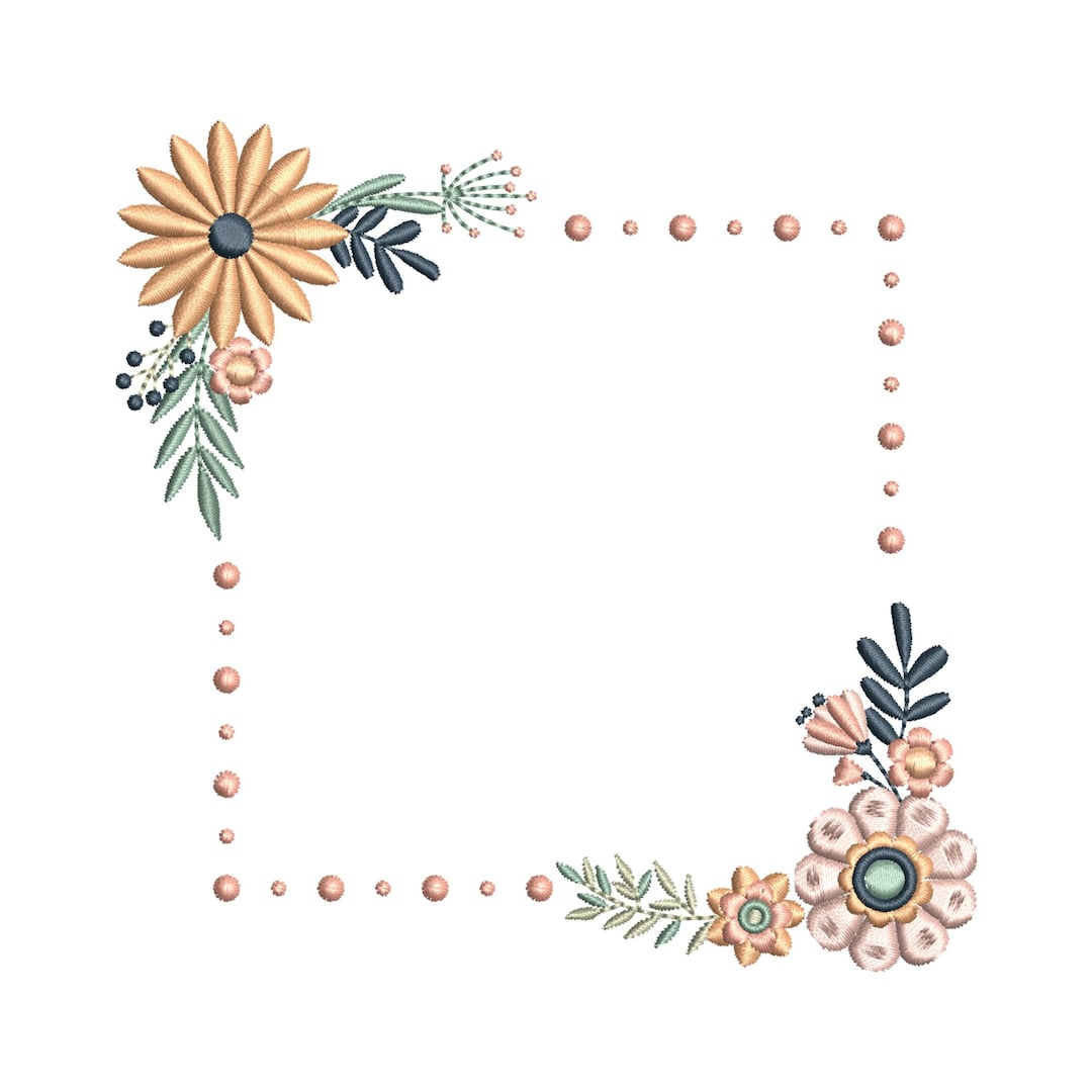 Flowers Frame Machine Embroidery Design, Square Wildflower Wreath ...