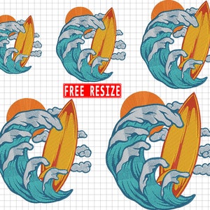 Surfboard Waves Machine Embroidery Design, 5 Sizes, Instant Download - Etsy