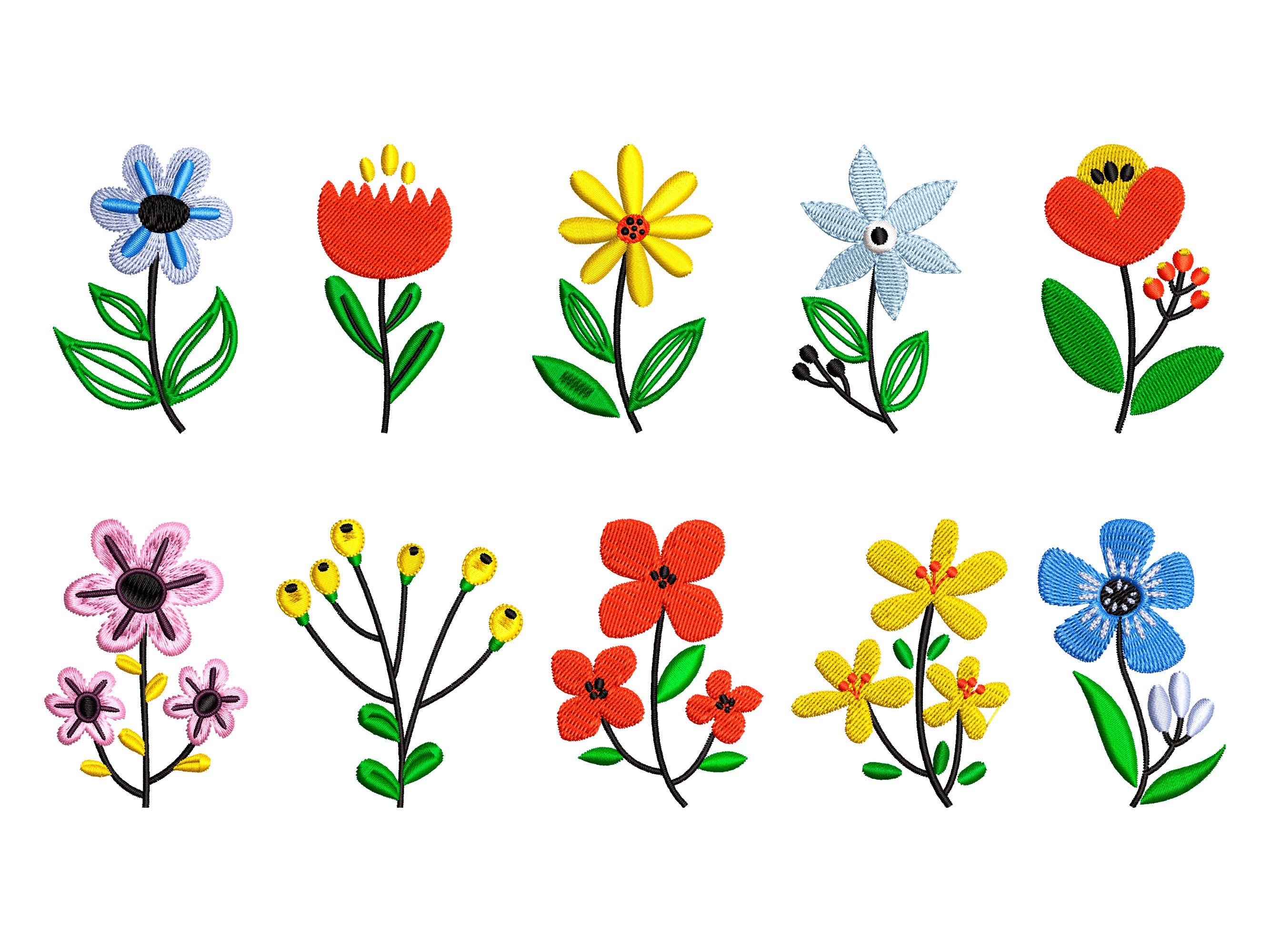 Flower Set Machine Embroidery Design Mini Plant Embroidery - Etsy