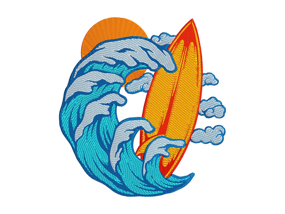 Surfboard Waves Machine Embroidery Design, 5 Sizes, Instant Download - Etsy