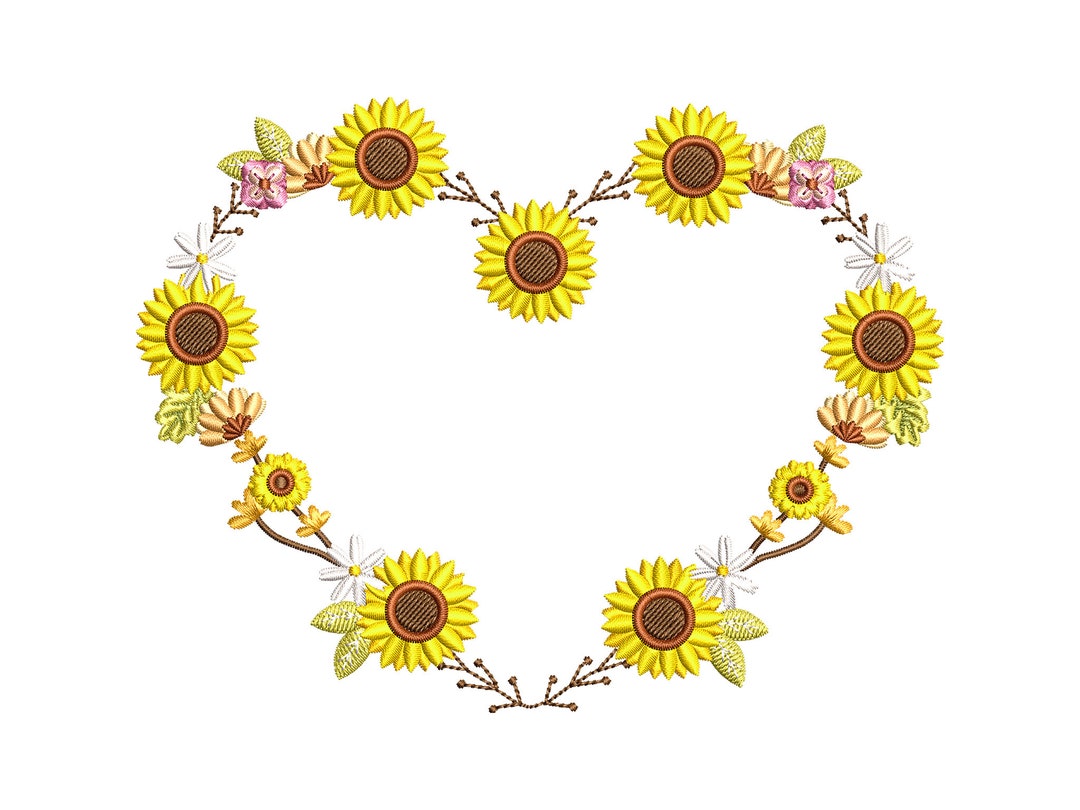 Sunflower Heart Wreath Embroidery Design, Floral Frame Machine ...