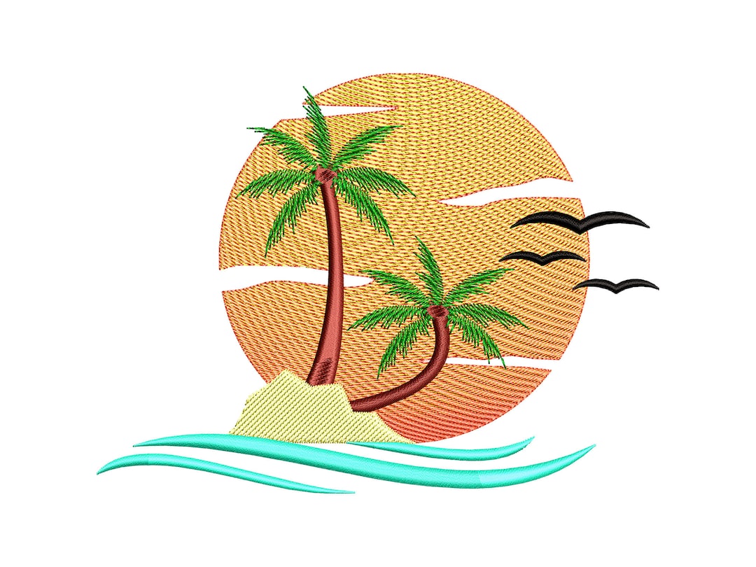 Sunset Bay Machine Embroidery Design, Summer Beach Embroidery Pattern 5 ...