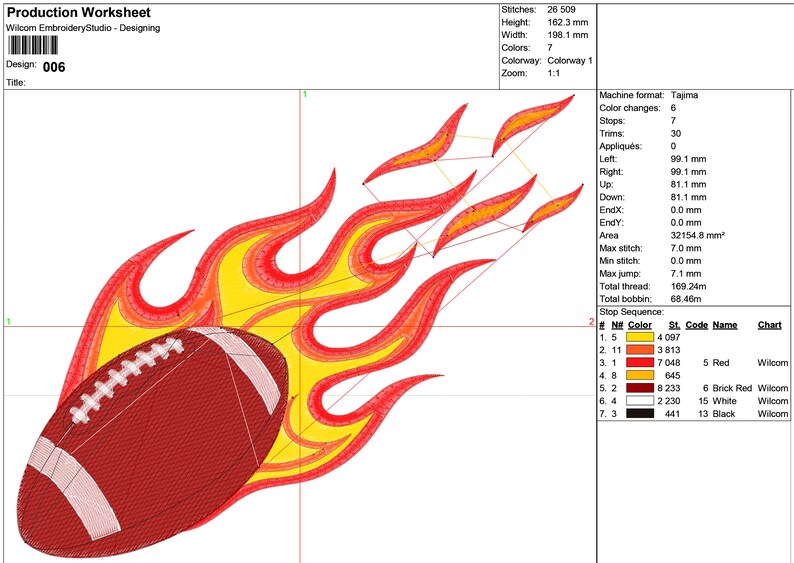 FIREBALL Embroidery Design, Football Fire Embroidery Pattern, Flaming ...
