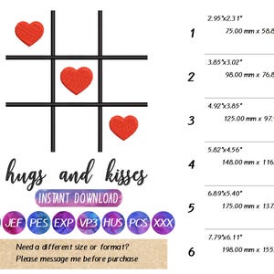 Tic-tac-toe Hugs and Kisses Heart Machine Embroidery Design, Romantic ...