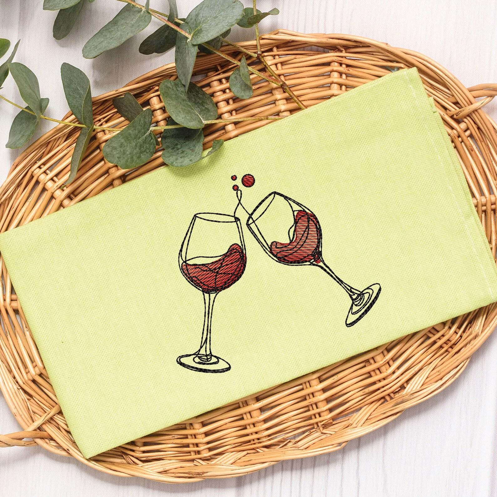Wine Glasses Machine Embroidery Design, Valintines Day Embroidery, Line ...