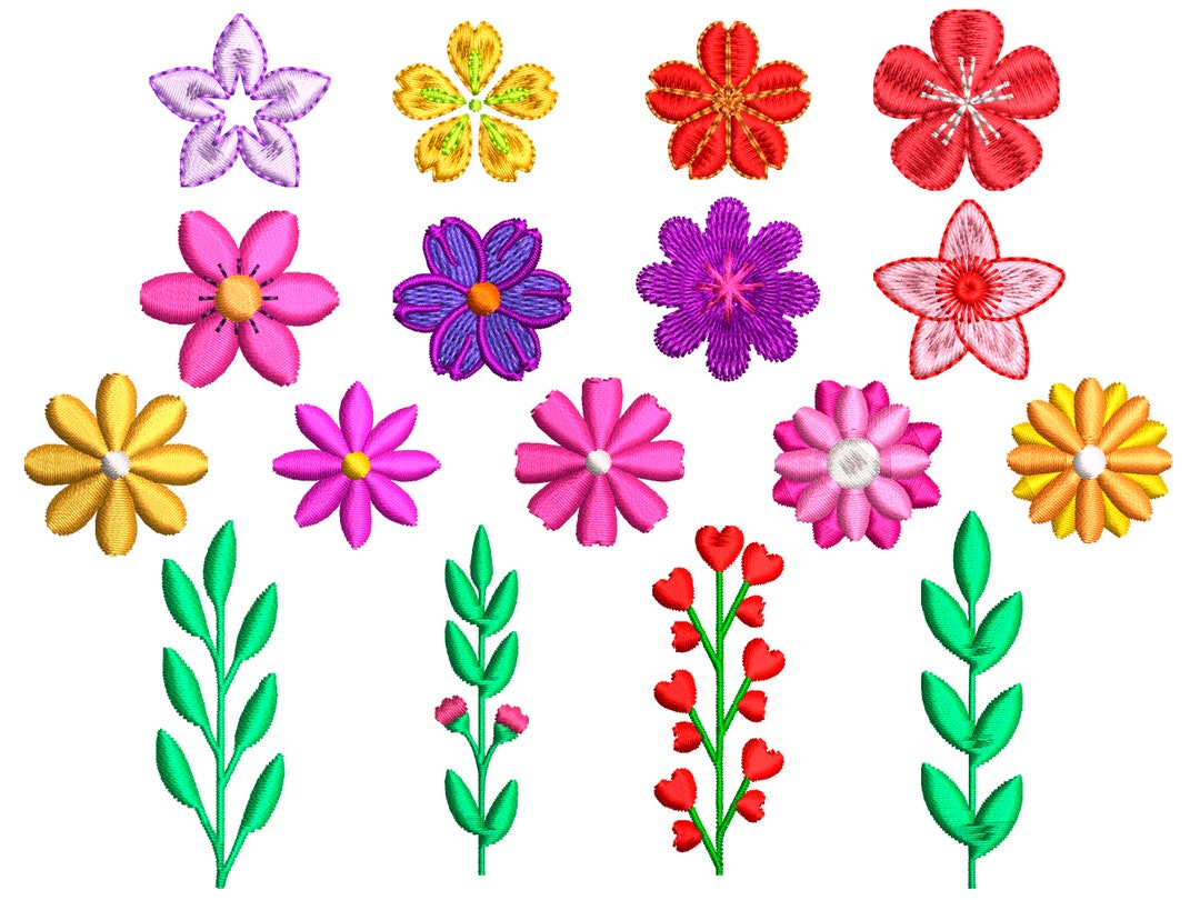 Flower Set Machine Embroidery Design, Mini Plant Embroidery Pattern, 3 ...