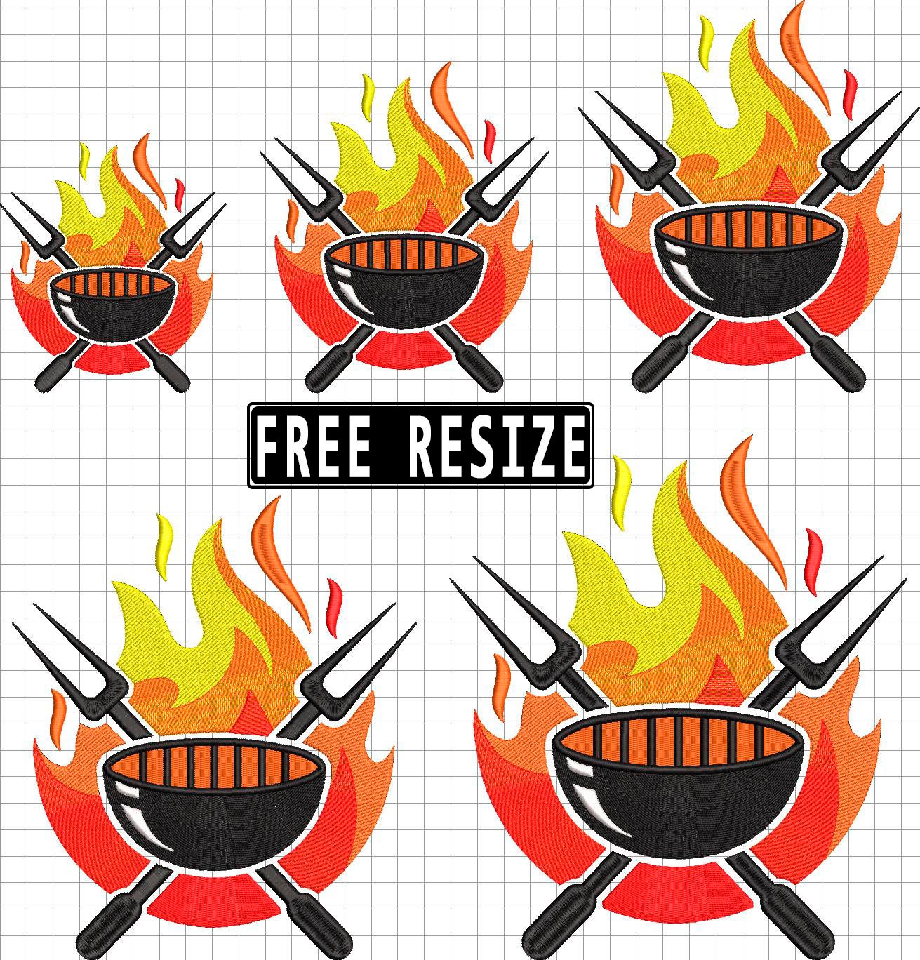 Barbecue Flame Machine Embroidery Design BBQ Embroidery - Etsy