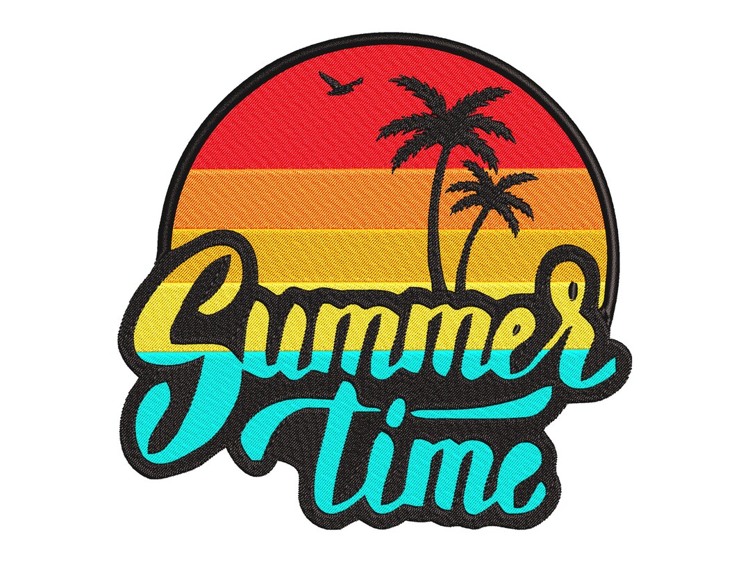 Summer Time Machine Embroidery Design, Retro Sunset Palm Trees ...