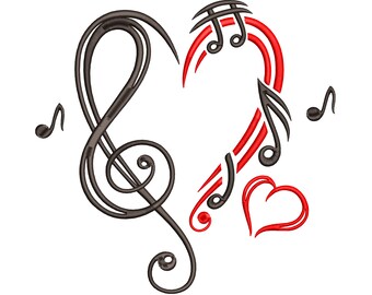 Music Heart Notes Embroidery Design 6 Size INSTANT DOWNLOAD | Etsy