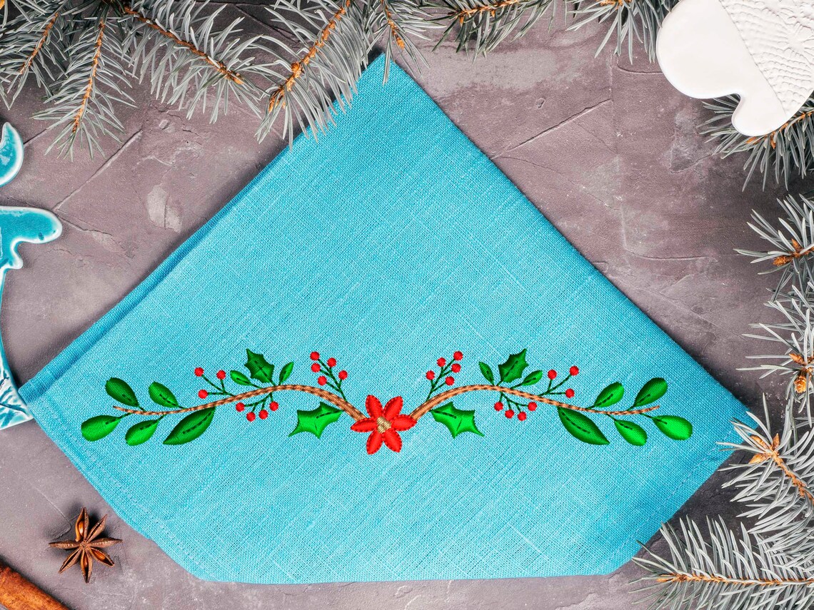 Christmas Border Machine Embroidery Design Holly Frame | Etsy