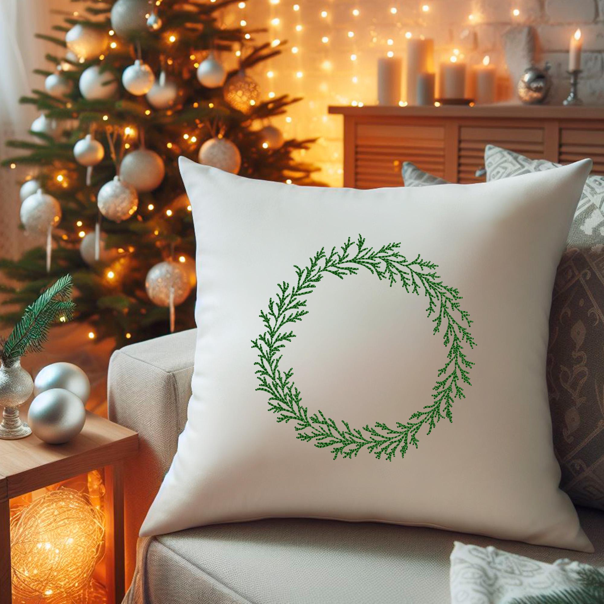 Greenery Wreath Embroidery Design, Pine Frame Machine Embroidery File ...