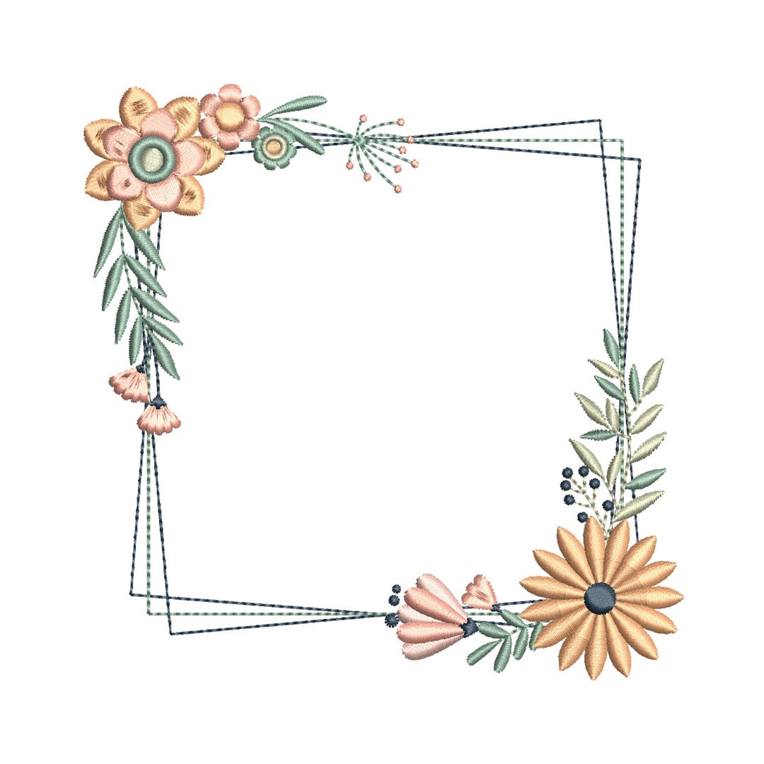 Floral Square Frame Embroidery Design, Flower Border Machine Embroidery ...