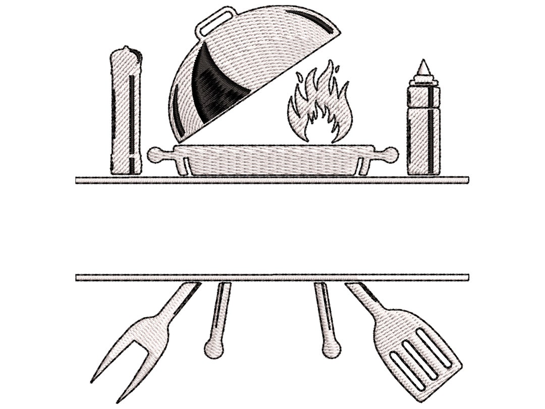 BBQ Embroidery Design, Grill Line Art Machine Embroidery File, Barbecue ...