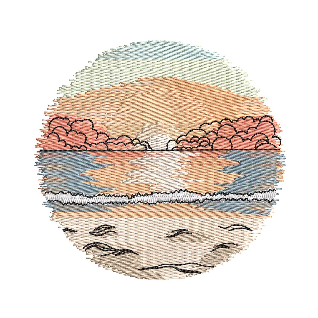 Beach Sunset Embroidery Design, Ocean Sunset Embroidery Pattern ...