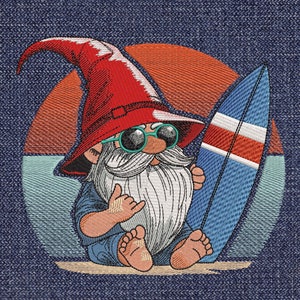 Summer Surfer Gnome Embroidery Design, Shaka Gnome Embroidery Pattern ...