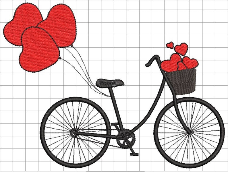 Love Bicycle Embroidery Design | Romantic Heart Balloon Stitch Motif - Etsy