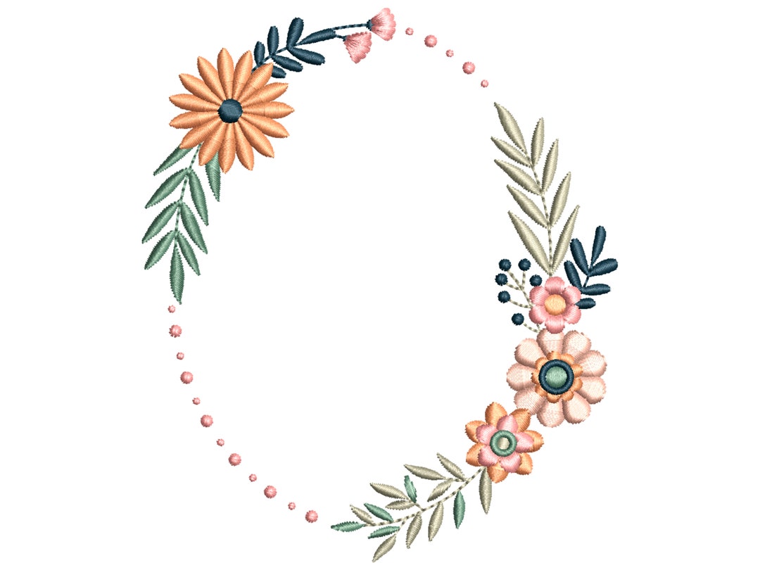 Oval Frame Flowers Machine Embroidery Design Flower Wreath - Etsy