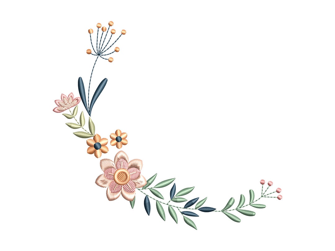 Floral Frame Machine Embroidery Design, Spring Wreath Embroidery, 6 ...