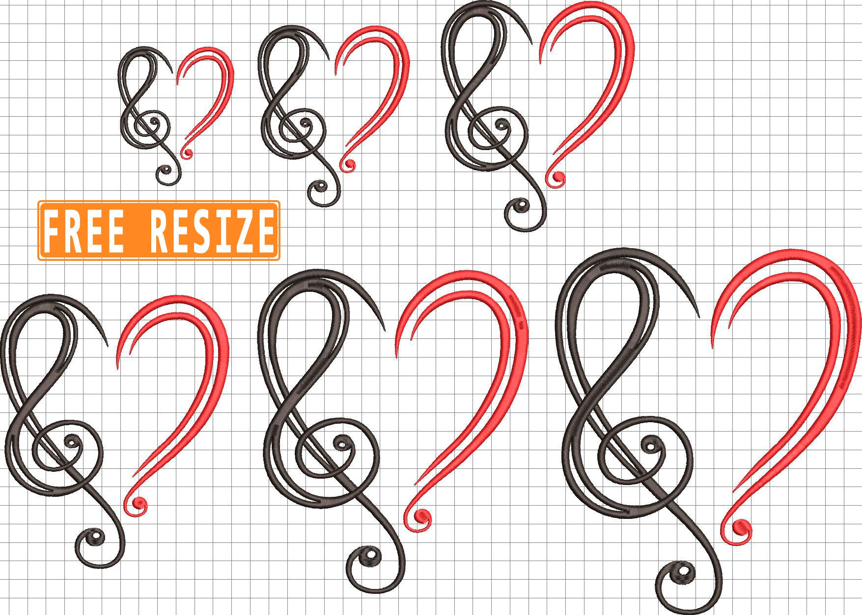 Music Heart Notes Embroidery Design 6 Size - INSTANT DOWNLOAD - Etsy