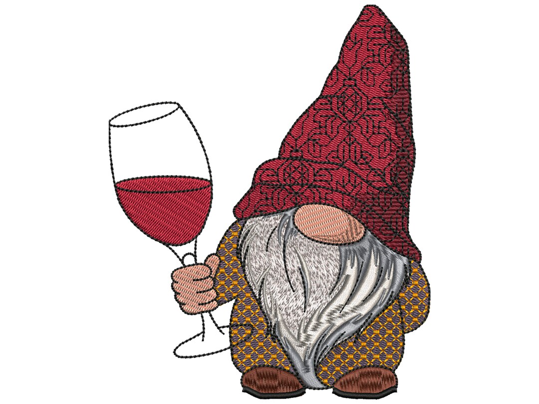 Wine Gnome Machine Embroidery Design 5 Size INSTANT DOWNLOAD - Etsy