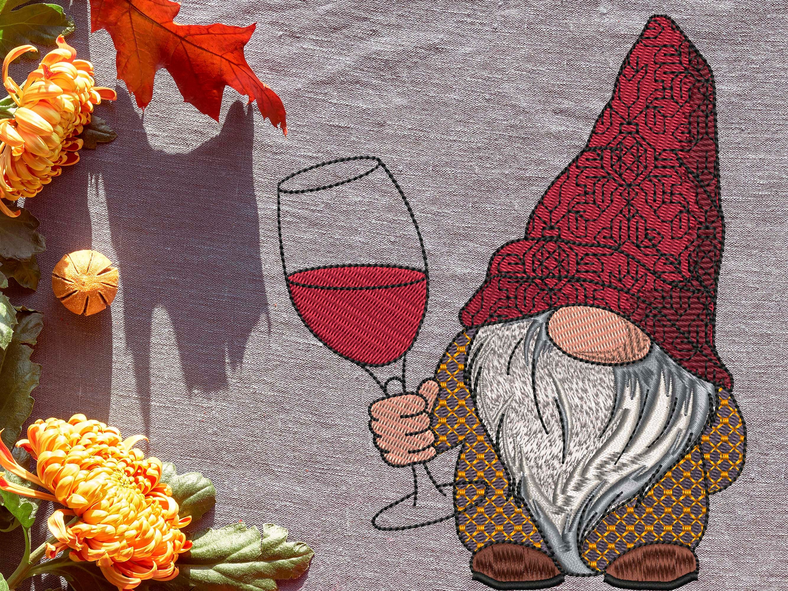 Wine Gnome Machine Embroidery Design 5 Size INSTANT DOWNLOAD - Etsy