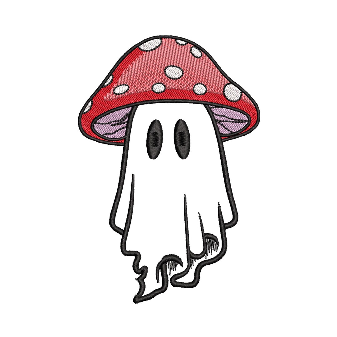 Mushroom Ghost Embroidery Design, Quirky Ghost With Mushroom Hat ...