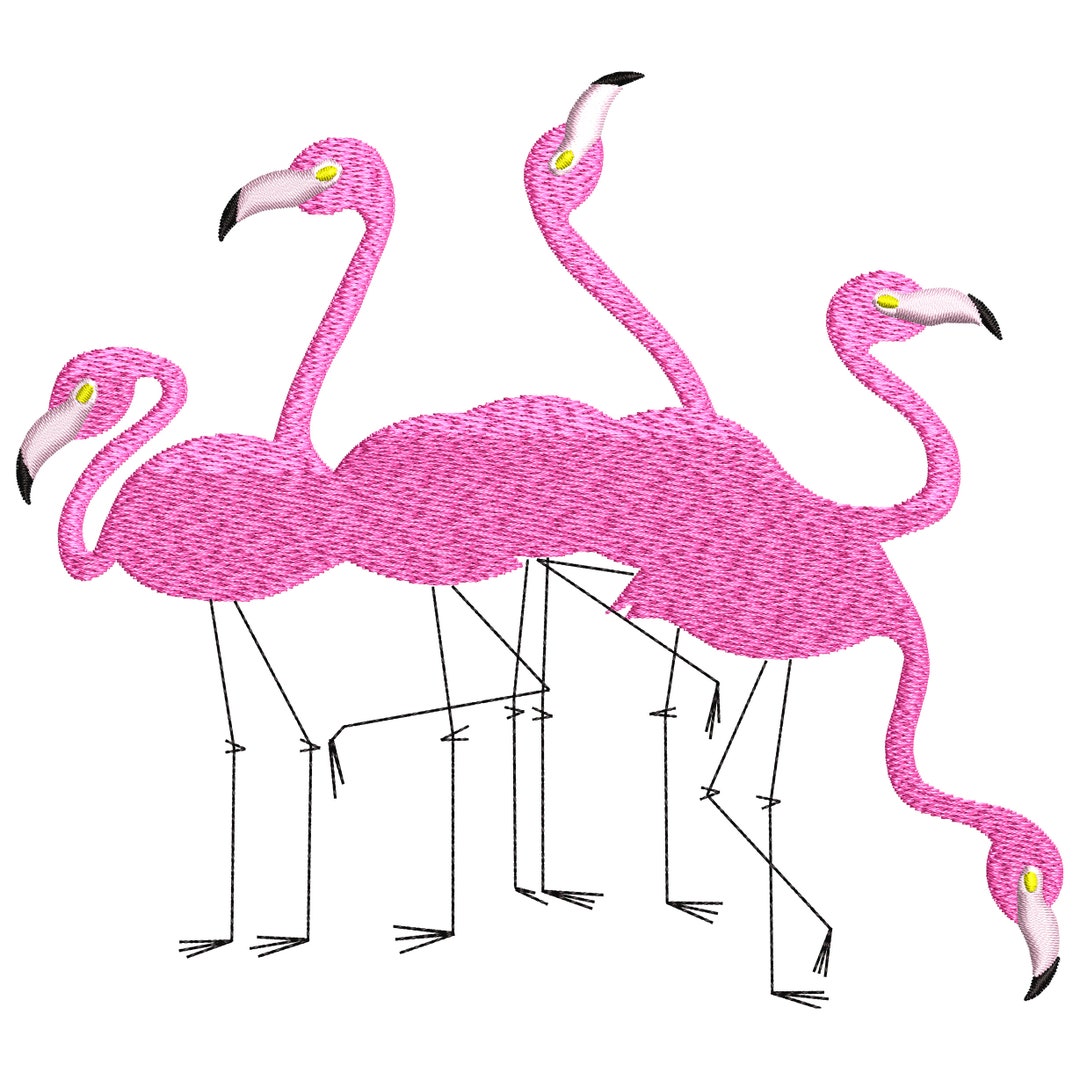 Flamingo Embroidery Design | Flock of 5 Flamingos Embroidery Pattern ...