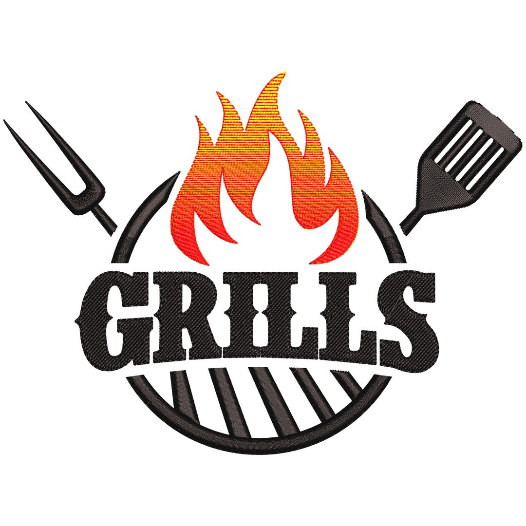 BBQ Grill Machine Embroidery Design, Barbecue Grill & Flames Embroidery ...