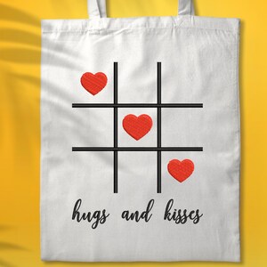 Tic-tac-toe Hugs and Kisses Heart Machine Embroidery Design, Romantic ...