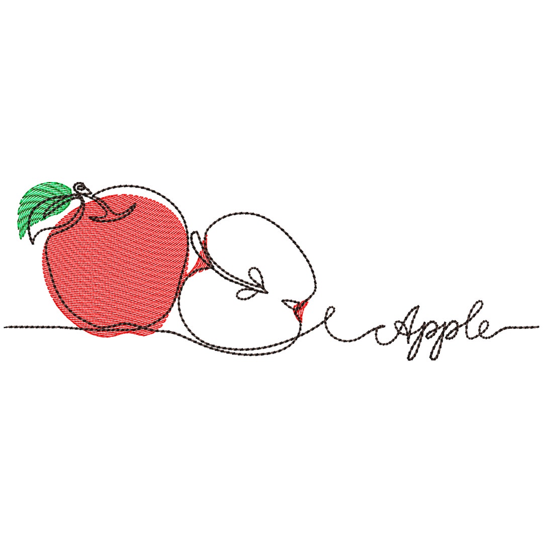 Apple Machine Embroidery Design, Minimalist Apple Line Art Embroidery ...