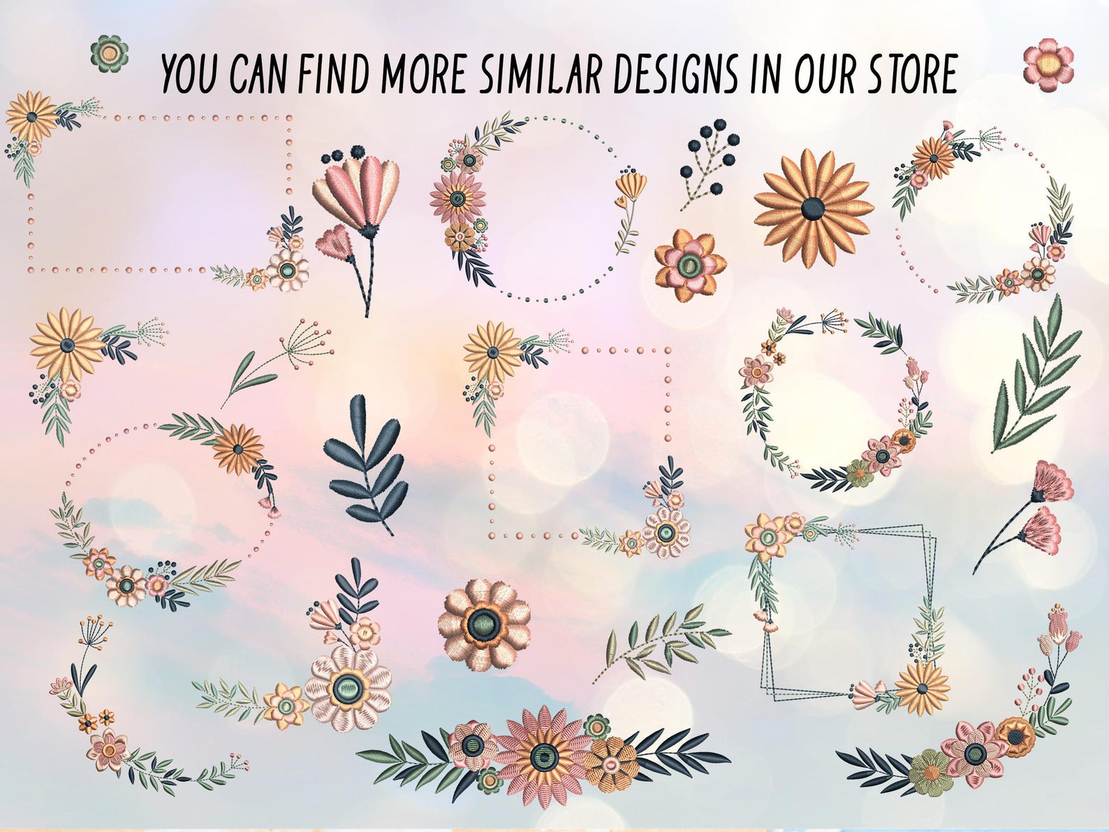 Frame Flowers Machine Embroidery Design, Flower Wreath Embroidery ...
