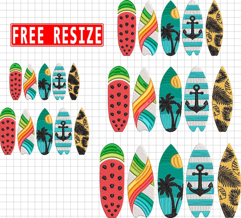Surfboards Machine Embroidery Design 5 Size INSTANT DOWNLOAD - Etsy