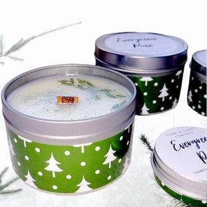 Pine Soy Candle, Holiday Candles, Seasonal Scented Aroma, Crackling Wood Wick Candle, Pine ...