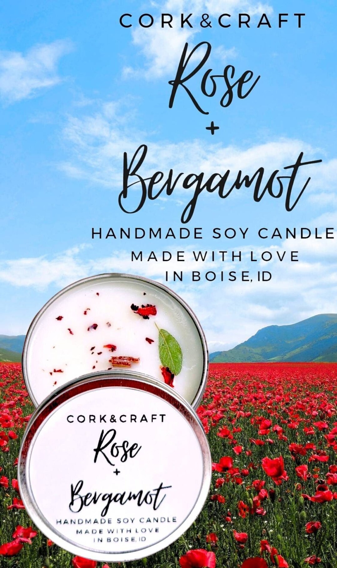 Rose and Bergamot Soy Candle, Rose Scented Candle, Organic Rose Candles ...