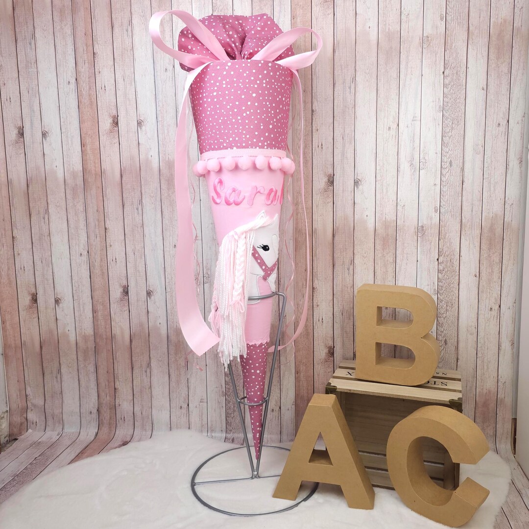 Personalized School Cone | Horse Head | Pink/mauve Polka Dots | First ...