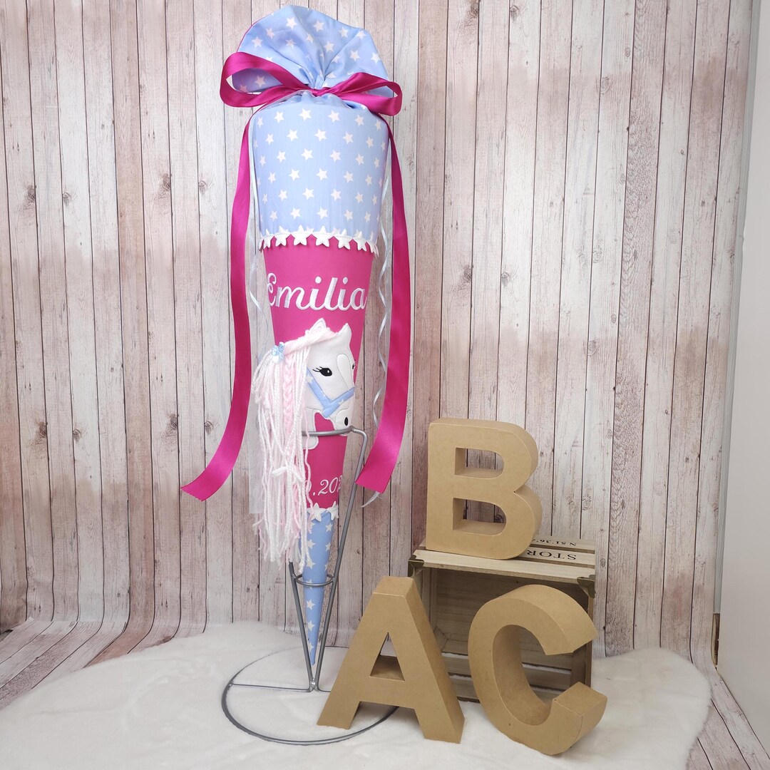 Personalized School Cone | Horse Head | Pink/light Blue Stars | First ...