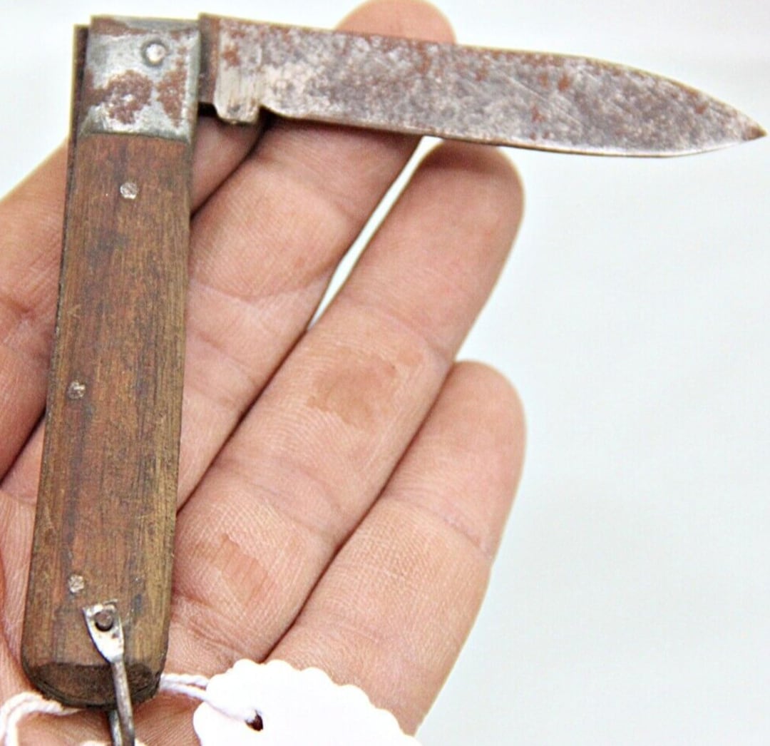 Vintage Indian Folding Knife: Handmade Iron Blade, Rustic Wooden Handle ...