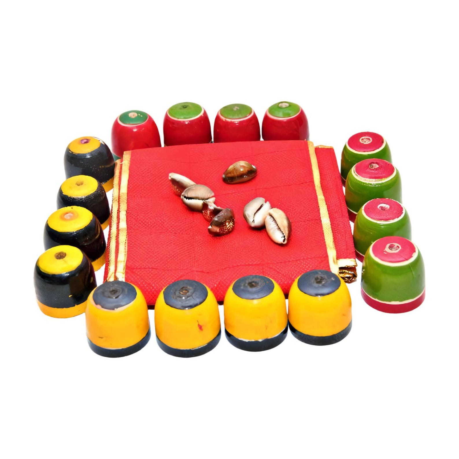 Handmade Chaupar Pachisi Game Set: Cloth Board, Wooden Pawns & Cowrie ...