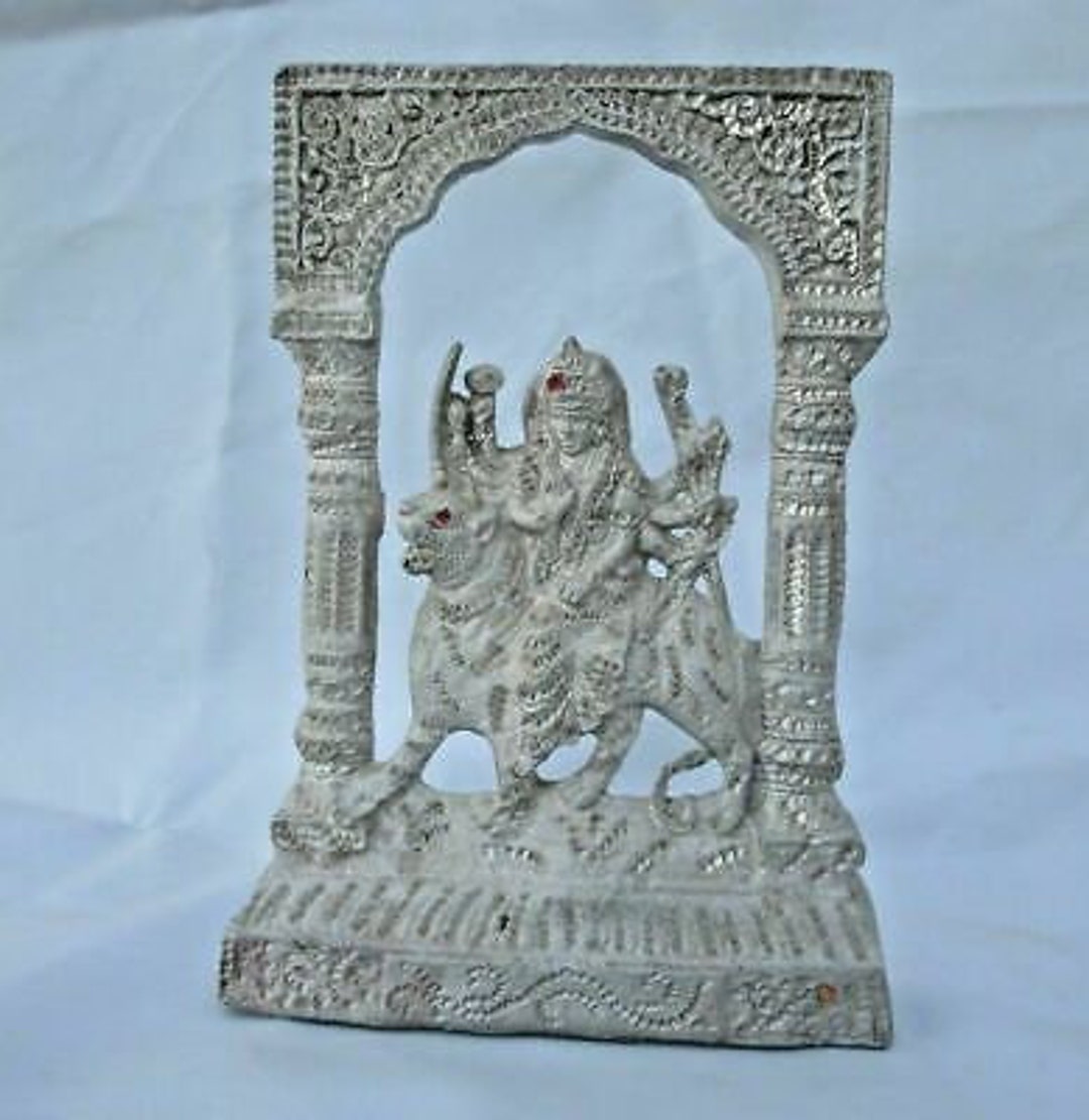 Vintage Hindu Goddess Durga Ambe Sherawali Mata Statue, Old Aluminum ...
